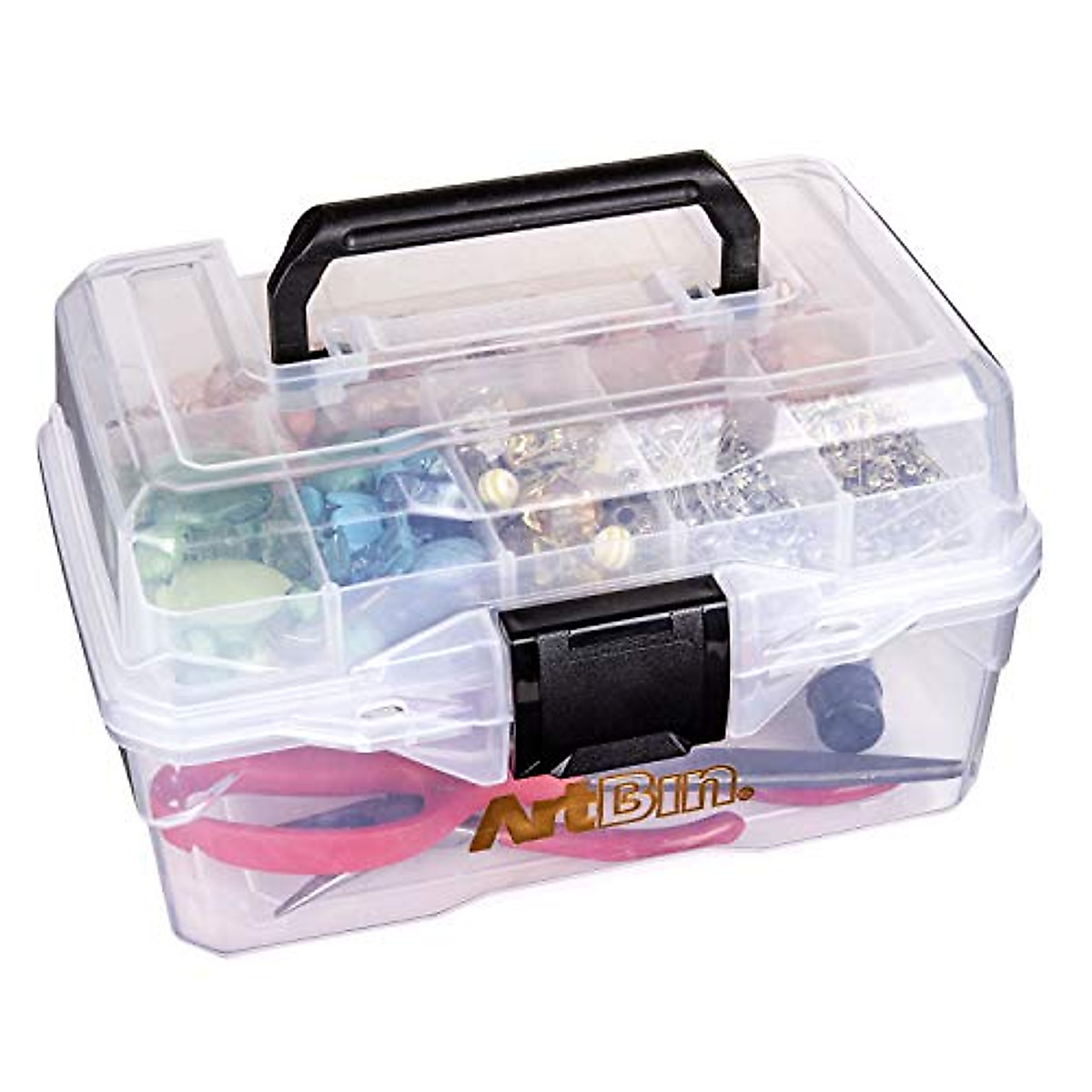 ArtBin 6890AG Small Project Box, Portable Art & Craft Organizer with Lift-Out Tray, [1] Plastic Storage Case, Clear