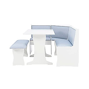 Linon Upholstered Seats and Hidden Storage Kiera Kitchen Corner Dining Nook, White and Blue Stripe