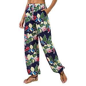Urban CoCo Women's Floral Print Boho Pants Harem Pants Jogger Pants (# 12, XL)