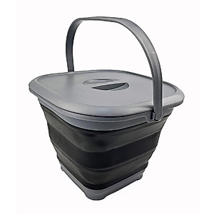 SAMMART 8.5L (2.2 Gallon) Collapsible Square Handy Bucket with Lid/Foldable Square Water Pail with Lid/Portable Tub with Handle and Lid (Grey/Black)