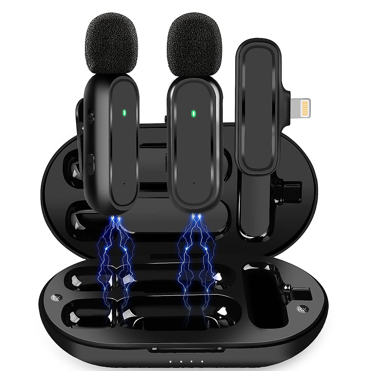 Wireless Lavalier Microphone Compatible with iphone & ipad,2 Pack Mini Microphone with Charging Case,Plug-Play lapel microphone with Noise Reduction for Video Recording,Interview,Live Streaming