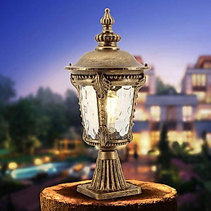 MODEBHD European Vintage Glass Lantern Pillar Column Light External Rainproof Aluminum Landscape IP55 Waterproof Retro Column Lamp Outdoor Table Lamp Lawn Garden Lights Street Post Lights