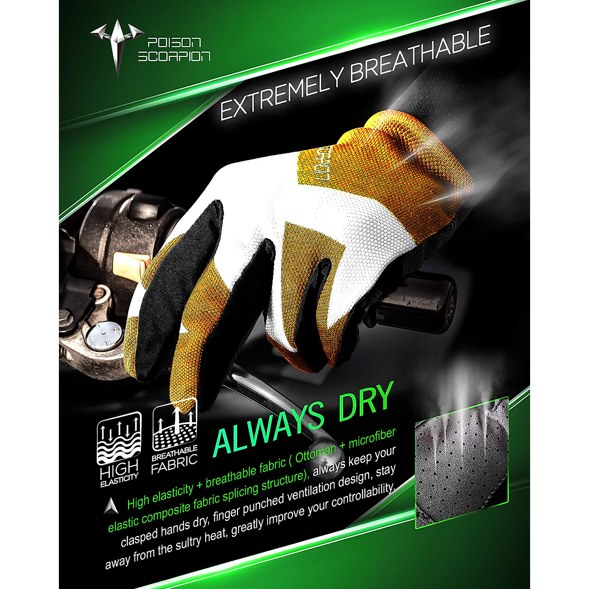 POISON SCORPION Dirt Bike Gloves, Motorcycle Gloves for Men Women Outdoor Sports Full Finger Gold M fit Motocross MX BMX MTB ATV UTV Mountain Bicycle Cycling Biking Riding