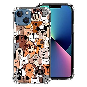 Hi Space Compatible with iPhone 13 Mini Case 2021 5.4 Inch, Dog Cartoon Ultra Clear Slim Transparent Flexible TPU Bumper Shockproof Protective Cover for iPhone 13 Mini