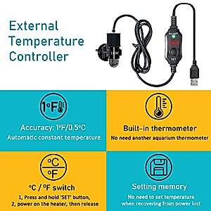 auomii USB Aquarium Heater,10/20/30W Adjustable Mini Fish Tank Heater, External Temperature Controller, LED Display, Used for 1-3 Gallon Tank
