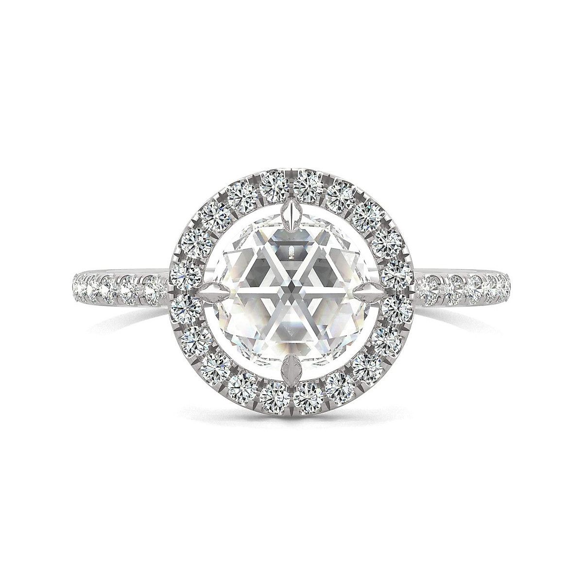 Charles & Colvard 14K White Gold Moissanite 7mm Duet Rose Halo Ring-size 5.5 1.56cttw DEW
