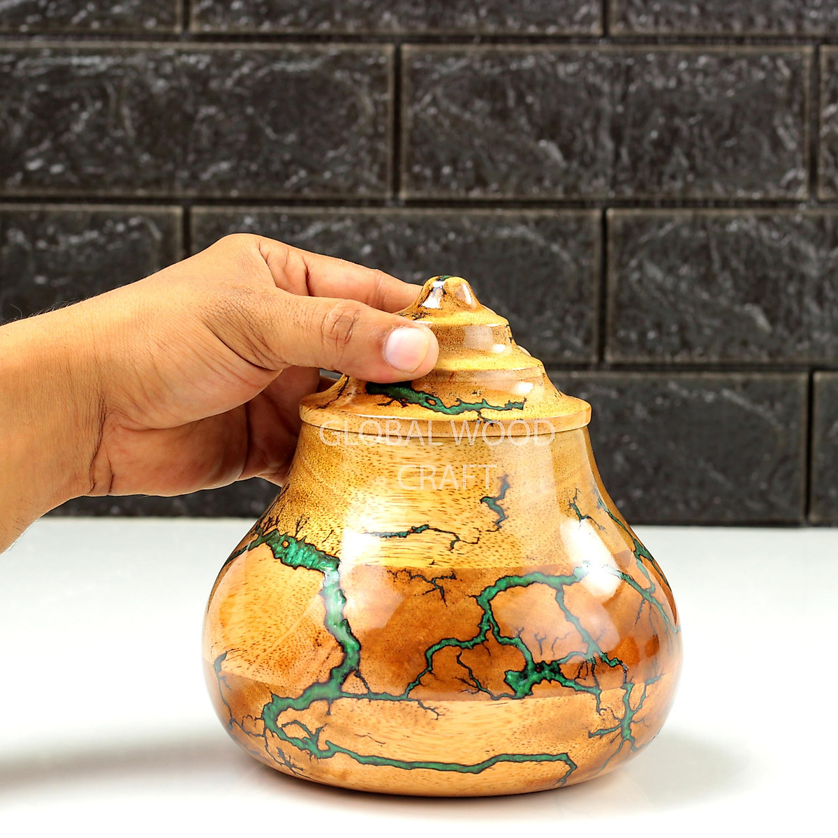 Mango Wood With Risin Unique Urn | for Human Ashes Medium Wooden Urn For Cremation Adult Urn Box | Male & Female Ashes Fractal Burning Turn Wood Funeral Pet - Beautiful Threade lid Container and jar