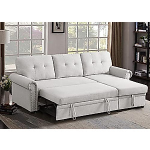Small Sectional Sofa Bed Sleeper Couch Pull Out Couch Bed with Storage Chaise for Apartment,Living Room, Basement, Guest Room, Grey