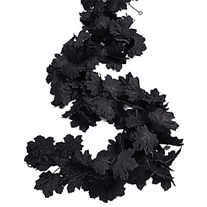 RECUTMS Fall Maple Leaf Garland Hanging Black Fall Leaves Vine Artificial Autumn Garland Halloween Thanksgiving Decor for Home (Black)
