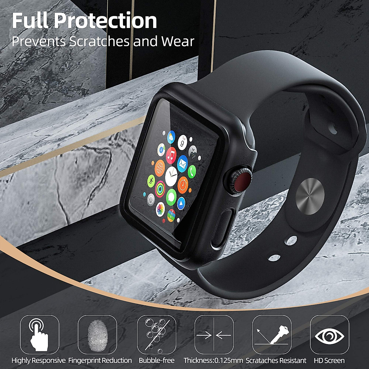 PZOZ Compatible for Apple Watch Series 3 / Series 2 Case with Screen Protector 38mm Accessories Slim Guard Thin Bumper Full Coverage Matte Hard Cover Defense Edge for iWatch Women Men GPS (Black)