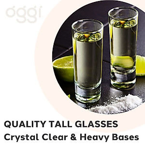 Oggi Tall Shot Glasses w/Heavy Base, Set 6 - Real Glass Shot Glass Set, Cool & Classic Design Ideal Groomsmen Gifts, Tequila Shot Glasses, Bachelor Party Favors for Men - 2oz / 59ml