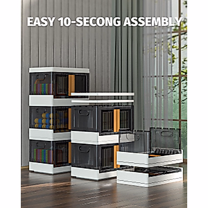 oyenbboi Collapsible Storage Bins with Lids, Stackable Storage Bins with Door, Foldable Plastic Storage Containers with Wheels (8.4 Gal - 3 Pack)