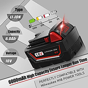 JIALIPOK High Capacity 6.0Ah Replacement for Milwaukee 18V Battery M18 M18B 48-11-1820 48-11-1850 48-11-1828 48-11-10 Lithium-Ion Battery Cordless Power Tools