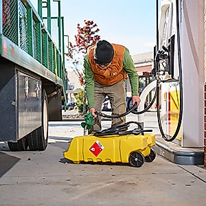 Scepter Flo N' Go Duramax 14 Gallon Portable Diesel Gas Fuel Tank Container Caddy with LE Fluid Transfer Siphon Pump and 10-Foot Long Hose, Yellow