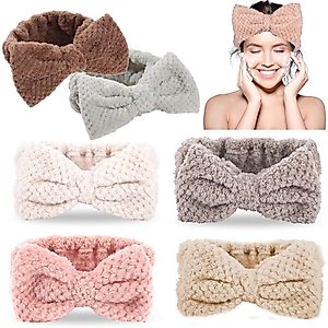 Whaline 6 Pack Spa Headband Pelerine Design Bowknot Headband Elastic Yoga Makeup Headband Soft Fluffy Bowtie Hair Band Head Wrap for Washing Face Shower Sports Beauty Skincare Women Girls