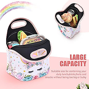 Unicorn Lunch Bag - Neoprene Insulated Lunch Box for Girls School Picnic Shopping Lunch Handbag Waterproof Reusable Lunch Tote Bag Gourmet Tote with Zipper