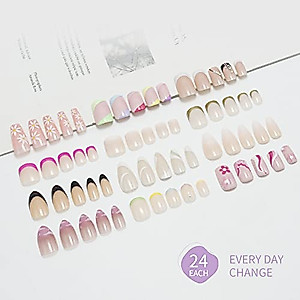 12 Packs (288 Pcs) Press on Nails Medium and Short, Misssix Short Fake Nails Glue on False Nails Almond and Square with Nail Glue for Women (G1)