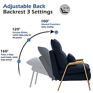MCombo Accent Recliner Chair with Ottoman, Modern Fabric Armchair, Upholstered Sofa Bed for Living Room Bedroom, Small Space 4055 (Golden Frame, Dark Blue)
