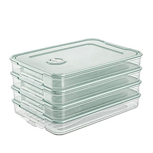 apofly 3PCS Fridge Food Holder Dumpling Storage Box Case Food Organizer Tray Container Single Layer Stackable with Lid Plastic Green