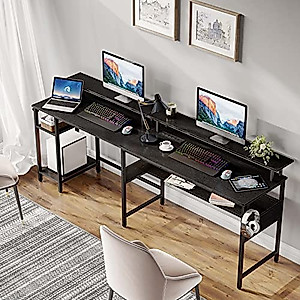 Rolanstar Computer Desk L Shaped with LED Strip & Power Outlets, Reversible L Shaped Computer Corner Desk with Monitor Stand, Home Office Gaming Desk with USB Port&Hook, Black