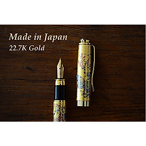 Roman Premium Vintage Fountain Pen Matte Black Ink Luxuary Antique Gold Trim Medium Nib with a Refill -Made in Japan-