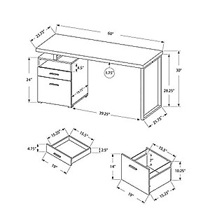 Monarch Specialties Computer Writing Desk for Home & Office Laptop Table with Drawers Open Shelf and File Cabinet-Left or Right Set Up, 60" L, Dark Taupe