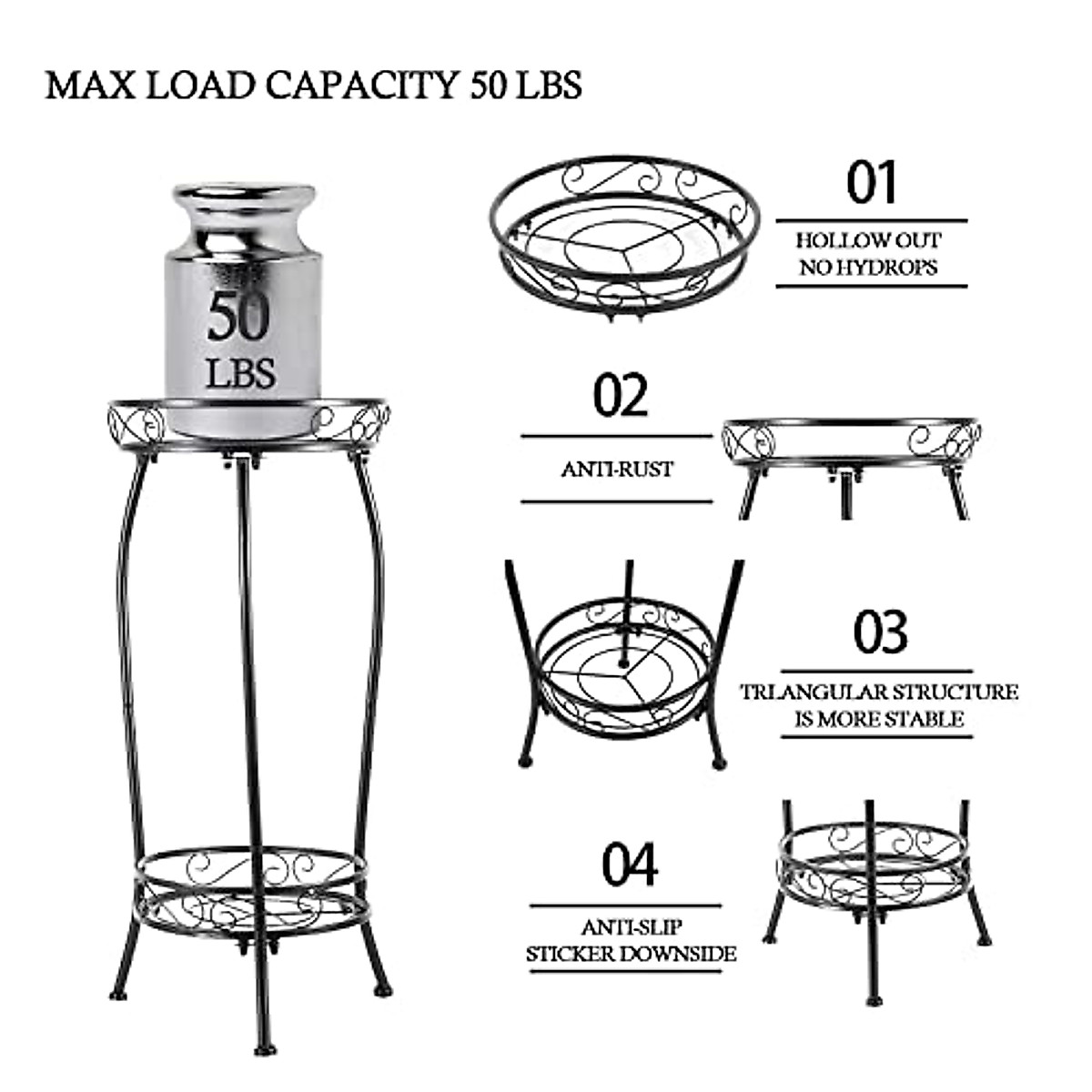 Kavlium Plant Stand Indoor Outdoor 2 Tier 27.1 inch Multiple Plant Rack