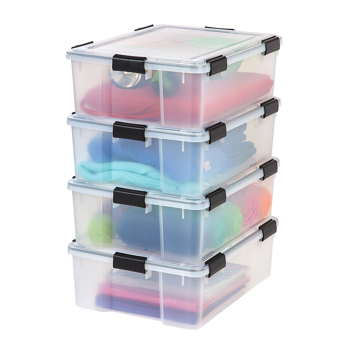 IRIS USA 41 Quart WEATHERPRO Plastic Storage Box with Durable Lid and Seal and Secure Latching Buckles, Weathertight, Clear with Black Buckles, 1 Pack