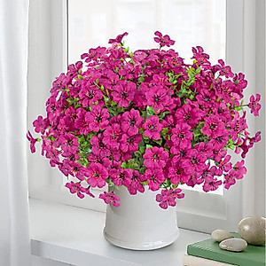 Gorgeoos 4 Bundles Artificial Flowers for Outdoors Fake Plants No Fade Faux Outside Greenery Boxwood Plastic Shrubs Silk Flowers for Home Garden Window Box Porch Patio Decoration (Fuchsia)