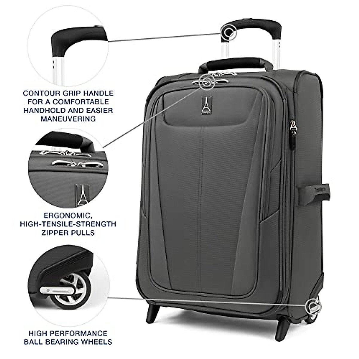 Travelpro Maxlite 5 Softside Expandable Upright 2 Wheel Luggage, Lightweight Suitcase, Men and Women, Shadow Grey, Carry-On 22-Inch
