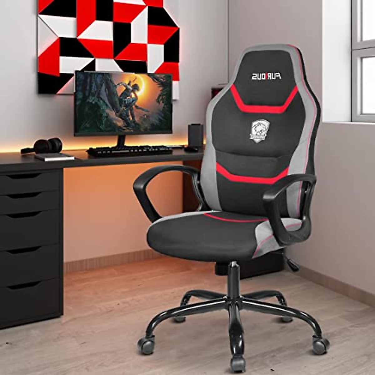 Toszn Office Chairs, Gaming Chair Swivel Ergonomic Computer Desk Chair with Mesh Padded Seat Adjustable Video Gamer Chairs for Teens, Back Support and Nylon Armrest Red