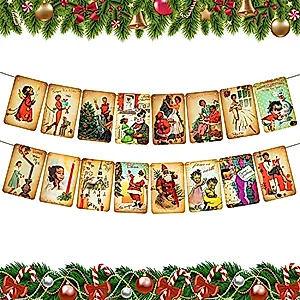 2Pcs African American Christmas Decorations Wooden Banner Black Santa Christmas Wall Window Fireplace Black Santa Claus Victorian Style African American Xmas Decorations for Xmas Home Kitchen Decor