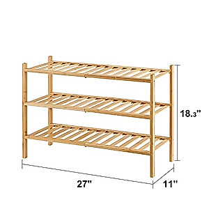 viewcare 3-Tier Free Standing Shoe Racks, Stackable | Beautiful | Natural | Functional | Sturdy, Bamboo Shoe Rack for Entryway Hallway Closet