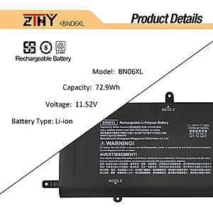 ZTHY BN06XL Battery Replacement for HP Spectre X360 15-EB000 15T-EB000 15t-eb100 15-EB0XXX 15-EB0025TX 15-EB0035TX 15-EB0053TX 15-eb0011NA 15-eb0042NB 15-eb0785NG BN06072XL L68235-1C1 TPN-Q226
