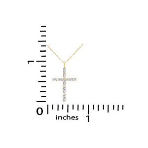 AFFY 0.30 Carat (Cttw) 14K Solid Yellow Gold Round Diamond Ladies Cross Pendant 1/3 CT (Silver Chain in cluded)