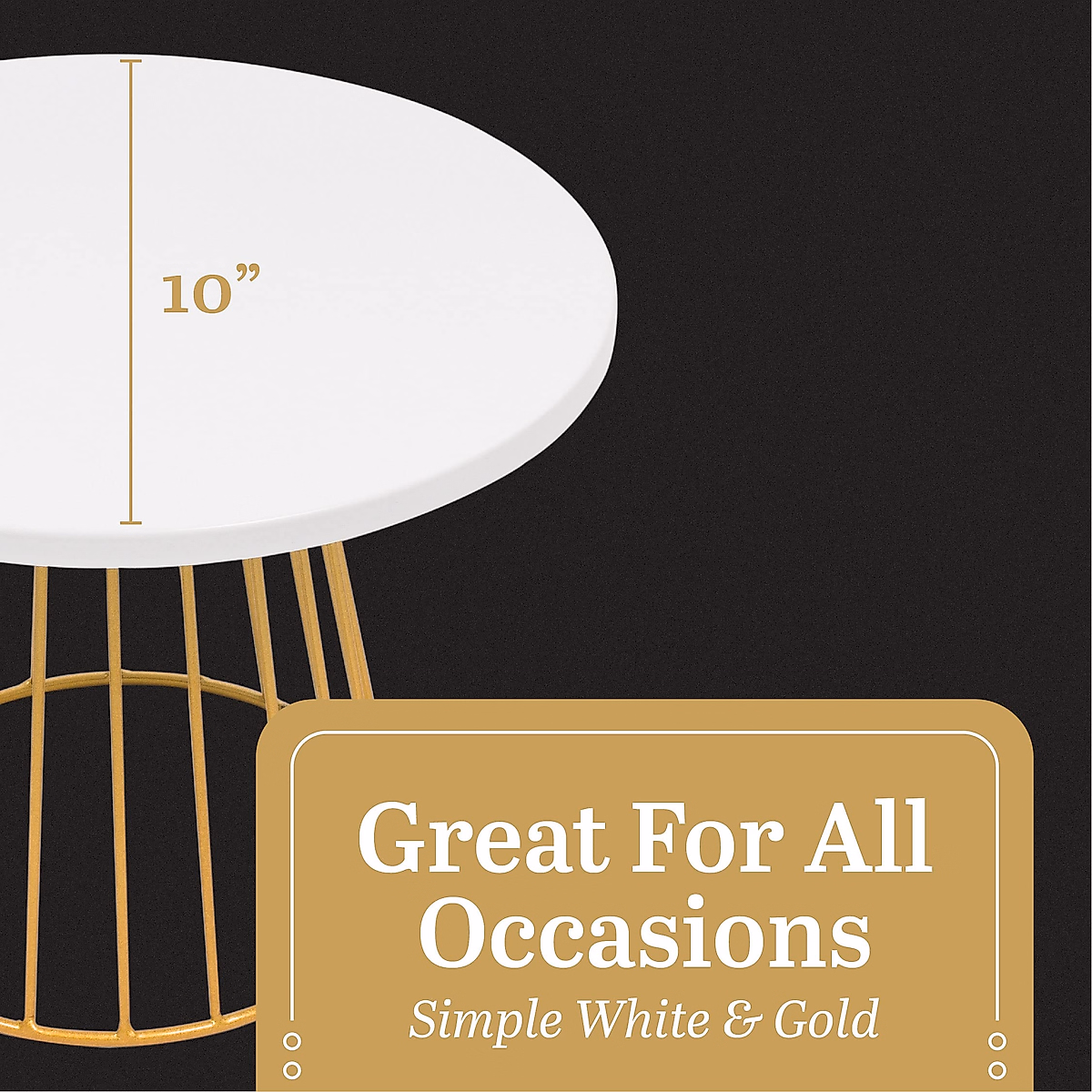 White Cake Stand for Elegant Dessert Table Displays, Easy-to-Clean Round Gold Cake Stand or Cupcake Stand for Weddings, Birthdays & All Party Occasions (10-inch)