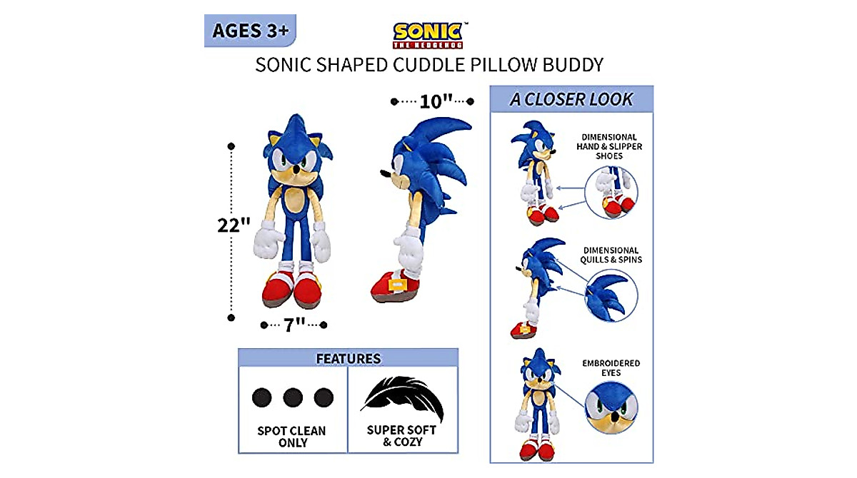 Super Soft Sonic the Hedgehog Cuddle Pillow Buddy
