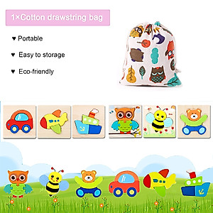 DuLaSeed Wooden Puzzles Toys for 1 2 3 Year Old Boys Girls Toddlers, 6 Packs Jigsaw Puzzles Montessori Toys with Storage Bag, Learning Educational Toy for Baby Kids Child in Christmas Birthday