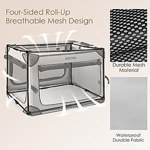 EHEYCIGA Portable Dog Travel Crate 42 Inches, Collapsible Dog Crate for Extra Large Dogs, Soft Foldable Dog Kennel with 4-Door Mesh Windows Indoor & Outside, Grey