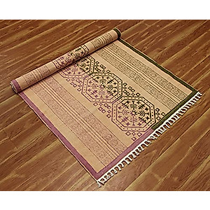 Casavani Hand Block Printed Rug Geometric Green & Pink Tassel Rug Boho Area Rug Easy Care Washable Rugs for Doormat Entryway Living Room Bedroom Hallway Balcony 4x10 Feet Runner