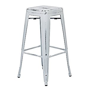 OSP Home Furnishings Bristow Antique Metal Barstool, 30-Inch, 4-Pack, Antique White