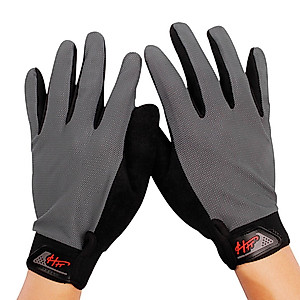 Women Men Full Finger Touch Screen Cycling Gloves Mesh Quick Dry Non-slip Motorcycle Road Mountain Bike Riding Gloves UV Protection Fitness Climbing Fishing Workout Exercise Golf Gloves (Grey)