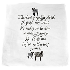 The Lord is my Shepherd (Psalm 23) Muslin Swaddle & Bonus Baby Hat with Scripture Quote - 100% Organic Unbleached Cotton - Swaddle/Blanket - Unique Shower & Baptism Gift