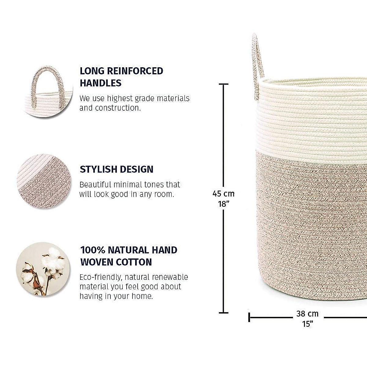 OrganiHaus Brown Toy Basket for Storage 15x18, Baby Laundry Basket, Throw Blanket Basket for Living Room, Large Woven Baskets for Storage, Tall Basket, Towel Basket & Blanket Holder for Bedroom