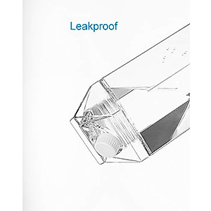 Heyworld 33 OZ Large Clear Milk Carton Water Bottle Creative Square Transparent Cup + Straw + Storage Bag