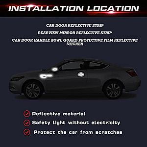 Xotic Tech Car Side Door Marker Rearview Mirror Edge & Door Handle Protector Guard Cover Warning Sticker Set, Carbon Fiber Pattern w/Reflective Safety Strip (White)