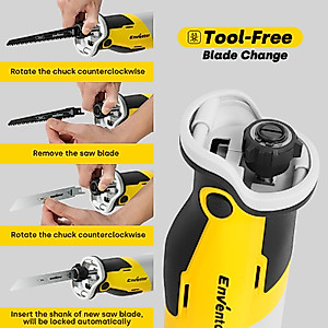 ENVENTOR 20V Cordless Reciprocating Saw with 2 Packs 2.0Ah Batteries, Brushless Motor, 0-3000 SPM Variable Speed, Fast Charger, Tool-Free Blade Change, 5 Saw Blades for Wood, Metal, Plastic Cutting