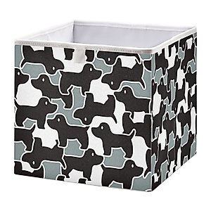 Vnurnrn Patchwork Puppy Cube Storage Bins, Collapsible Storage Box with Support Board, Foldable Fabric Baskets for Shelf Closet Cabinet 11.02×11.02×11.02 in