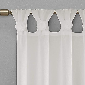 Madison Park Rosette Floral Embellished Cuff Tab Top Solid Window Treatments Single Curtain Panel Drape for Bedroom Living Room and Dorm, 50"x84", White