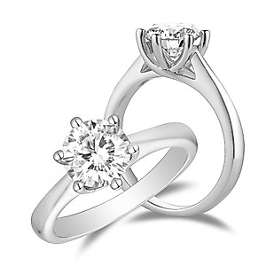 DovEggs Sterling Silver 1.5ct 3mm Band Width 7.5mm G-H-I Color Moissanite Engagement Rings for Women (7.5)